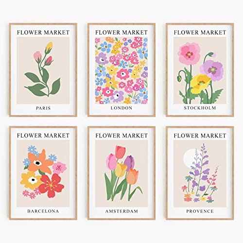 RBPRIDE Flower Market Poster Set of 6, 8x10 Inch Matisse Poster Flower Market Canvas Art Prints UNFRAMED , Abstract Floral Wall Art Modern Abstract Wall Art for Living Room Décor