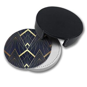 Abstract Art Deco Drinks Coasters With Holder, Suitable For Kinds Of Cups, Set Of 6