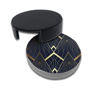 Abstract Art Deco Drinks Coasters With Holder, Suitable For Kinds Of Cups, Set Of 6