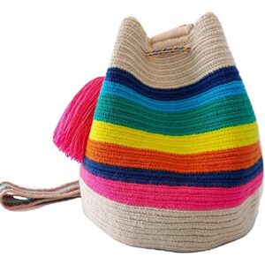 Wayuu Mochila Bag For Women, Colombian boho bags, Handmade With Big Nice-Looking Tassels