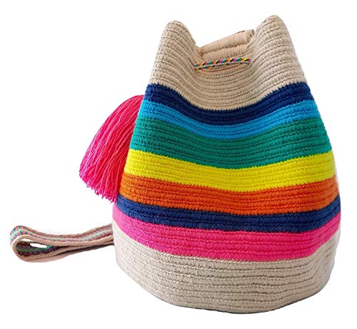 Wayuu Mochila Bag For Women, Colombian boho bags, Handmade With Big Nice-Looking Tassels