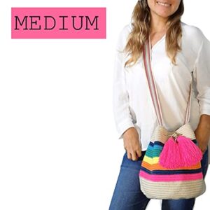 Wayuu Mochila Bag For Women, Colombian boho bags, Handmade With Big Nice-Looking Tassels