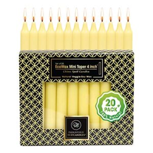 cocosoy organic mini taper 4″ hand-poured botanical candle for spells chime rituals prayer witchcraft supplies. cute party birthday candles. premium coconut soy wax 20-pack yellow candles