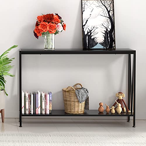 IDEALHOUSE 2-Tier Narrow Console Sofa Side Table for Entryway Hallway Living Room, Premium Entryway Furniture, 42.9in L x 9.8in W x 29.9in H (Black)