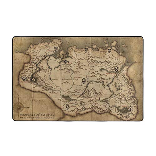 Premium Ultra Soft Durable Thick Area Rug - Luxury Fashion Non-Slip The Old Map in Game Province of Skyrim Large Rugs Bedside Mats Home Decor Carpet for Bedroom Nursery Living Room Playroom