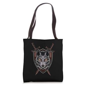 wolf sword shield renaissance medieval knight house sigil tote bag