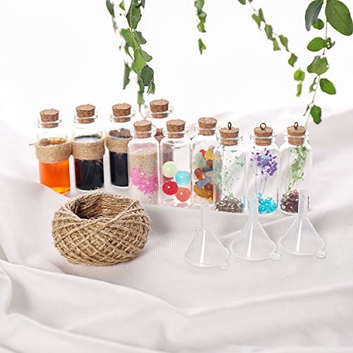 VOFUWS 48PCS 20ml Mini Glass Jars Bottles with Corks(48pcs Eye Screws and 30-meter twine and 3pcs Funnel)