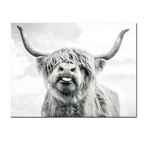 2 Pieces Highland Cow Canvas Wall Art Black and White Poster Art Decor Painting Home Decor for Living Room Office Bedroom(Unframed,16x20 inches)