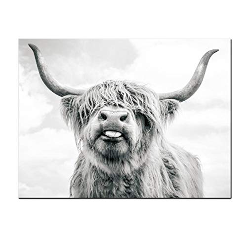 2 Pieces Highland Cow Canvas Wall Art Black and White Poster Art Decor Painting Home Decor for Living Room Office Bedroom(Unframed,16x20 inches)