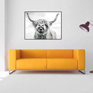 2 Pieces Highland Cow Canvas Wall Art Black and White Poster Art Decor Painting Home Decor for Living Room Office Bedroom(Unframed,16x20 inches)