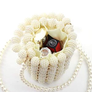 YIFEI Women Beaded Small Pearl Evening Bucket Handmade Bags with Detachable Chain for Wedding Party