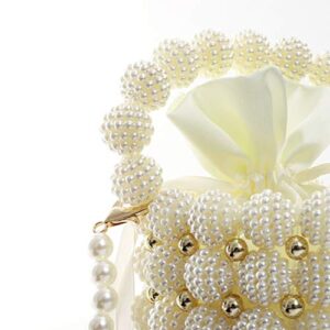 YIFEI Women Beaded Small Pearl Evening Bucket Handmade Bags with Detachable Chain for Wedding Party