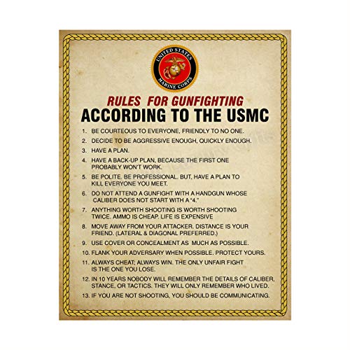 "Rules for Gunfighting According to the USMC"-U.S. Marine Corps Wall Art- 8 x 10" Distressed Patriotic Print-Ready to Frame. Home-Office-Military Decor. Perfect Gift for All Marines! Semper Fi!