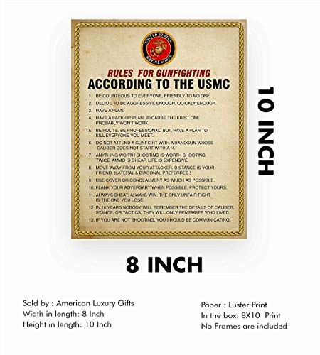 "Rules for Gunfighting According to the USMC"-U.S. Marine Corps Wall Art- 8 x 10" Distressed Patriotic Print-Ready to Frame. Home-Office-Military Decor. Perfect Gift for All Marines! Semper Fi!