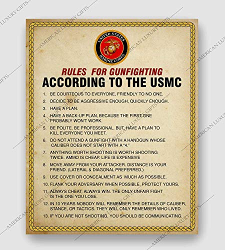 "Rules for Gunfighting According to the USMC"-U.S. Marine Corps Wall Art- 8 x 10" Distressed Patriotic Print-Ready to Frame. Home-Office-Military Decor. Perfect Gift for All Marines! Semper Fi!