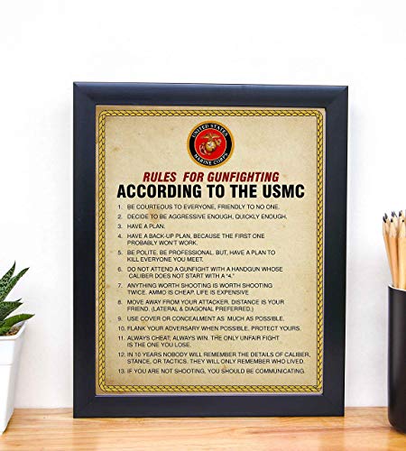 "Rules for Gunfighting According to the USMC"-U.S. Marine Corps Wall Art- 8 x 10" Distressed Patriotic Print-Ready to Frame. Home-Office-Military Decor. Perfect Gift for All Marines! Semper Fi!