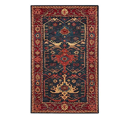 Wool Rug CHIA Channin Indigo Rug Hand Tufted Persian Traditional Wool Rug New Floral Oriental Vintage Area Rug (5x8)