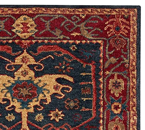 Wool Rug CHIA Channin Indigo Rug Hand Tufted Persian Traditional Wool Rug New Floral Oriental Vintage Area Rug (5x8)