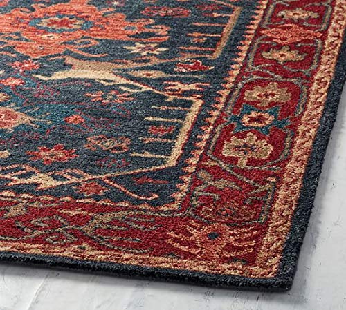 Wool Rug CHIA Channin Indigo Rug Hand Tufted Persian Traditional Wool Rug New Floral Oriental Vintage Area Rug (5x8)