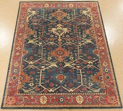 Wool Rug CHIA Channin Indigo Rug Hand Tufted Persian Traditional Wool Rug New Floral Oriental Vintage Area Rug (5x8)