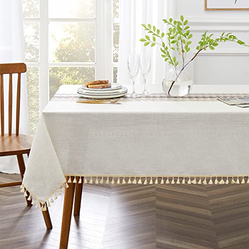 QIANQUHUI Embroidered Tablecloth for Dining Table,Dust Proof Spillproof Soil Resistant Cotton Linen Rectangle Table Cloths (Coffee Wheat, Rectangle/Oblong, 55'x120'', 10-12 Seats)