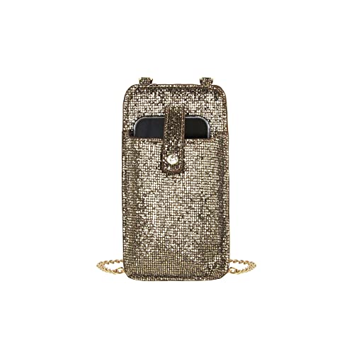 Olivia Miller Women’s Fashion PU Vegan Leather Glitter Gold Cell Phone Crossbody Mini Bag Everyday Casual Evening Purse Handbag