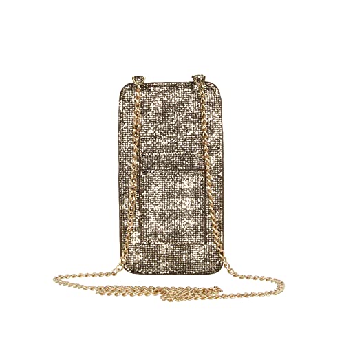 Olivia Miller Women’s Fashion PU Vegan Leather Glitter Gold Cell Phone Crossbody Mini Bag Everyday Casual Evening Purse Handbag