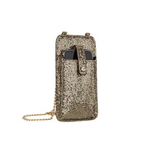 Olivia Miller Women’s Fashion PU Vegan Leather Glitter Gold Cell Phone Crossbody Mini Bag Everyday Casual Evening Purse Handbag