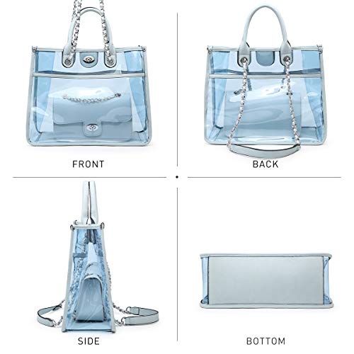 Large Clear Tote Bags for Women Travel Handbag Transparent Purse 2 Sets PVC Top Handle Shoulder Crossbody Bag