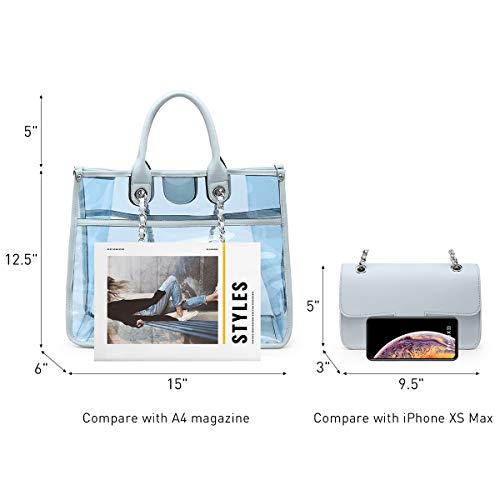 Large Clear Tote Bags for Women Travel Handbag Transparent Purse 2 Sets PVC Top Handle Shoulder Crossbody Bag