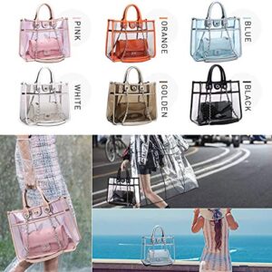 Large Clear Tote Bags for Women Travel Handbag Transparent Purse 2 Sets PVC Top Handle Shoulder Crossbody Bag