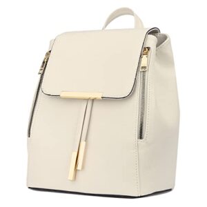 KKXIU Multipocket Fashion PU Leather Backpack Purse for Women Girls Ladies Shoulder Travel Daypacks Bags (A-cream white)