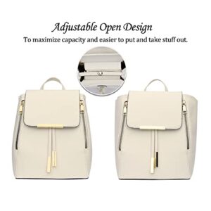 KKXIU Multipocket Fashion PU Leather Backpack Purse for Women Girls Ladies Shoulder Travel Daypacks Bags (A-cream white)