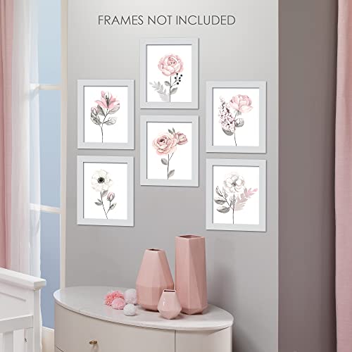 Lambs & Ivy Watercolor Floral Unframed Nursery Child Wall Art 6pc - Pink/Gray