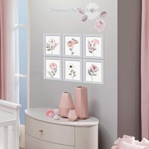 Lambs & Ivy Watercolor Floral Unframed Nursery Child Wall Art 6pc - Pink/Gray