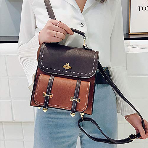 Women Small Fashion Backpack, Retro Mini Daypack Casual Satchel Purse Contrast Color Design (Brown)