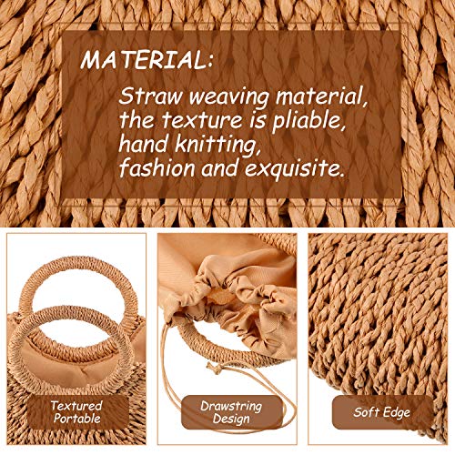 Frienda Straw Tote Bag Summer Beach Bag Handmade Straw Rattan Woven Handbag for Women Travel (Khaki, 12.6 x 7.87 x 8.66 Inch)