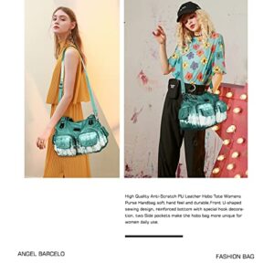 Angel Barcelo Hobo Bags for Women Soft PU Leather Shoulder Bags Fashion Hobo Bags Large Purses and Handbags Blue Green