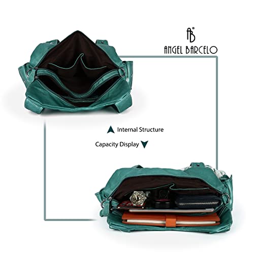 Angel Barcelo Hobo Bags for Women Soft PU Leather Shoulder Bags Fashion Hobo Bags Large Purses and Handbags Blue Green