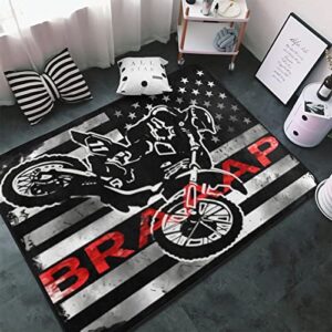 niqqzit motocross dirt bike american flag area rugs 60×39 in anti-slip door mat, ultra soft fuzzy fluffy carpet large floor rug bedroom living room dorm nursery kitchen home decor