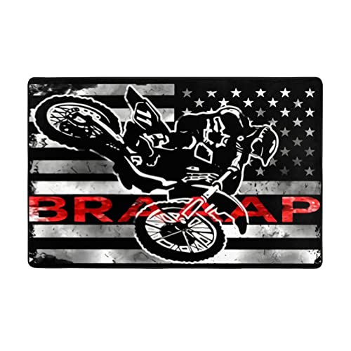 Niqqzit Motocross Dirt Bike American Flag Area Rugs 60x39 in Anti-Slip Door Mat, Ultra Soft Fuzzy Fluffy Carpet Large Floor Rug Bedroom Living Room Dorm Nursery Kitchen Home Decor