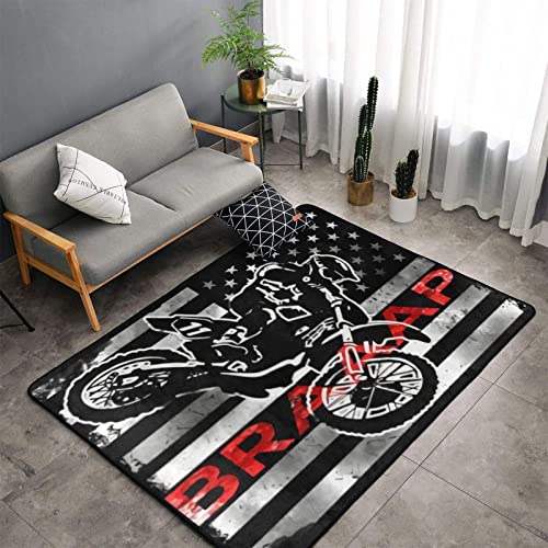 Niqqzit Motocross Dirt Bike American Flag Area Rugs 60x39 in Anti-Slip Door Mat, Ultra Soft Fuzzy Fluffy Carpet Large Floor Rug Bedroom Living Room Dorm Nursery Kitchen Home Decor