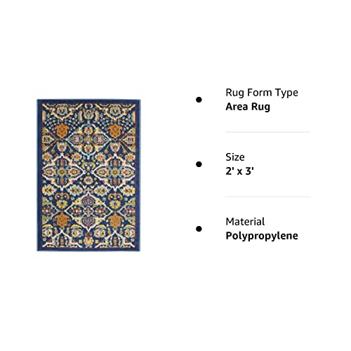 Nourison Allur Persian Navy Multicolor 2' x 3' Area -Rug, Easy -Cleaning, Non Shedding, Bed Room, Living Room, Dining Room, Kitchen (2x3)