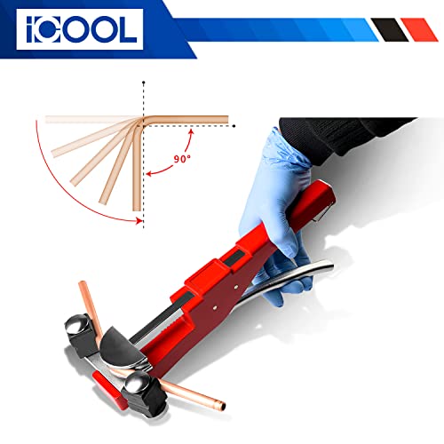 ICOOL Tubing Bender Kit Hand Tool 1/4 to 7/8 Inch for Soft Copper Aluminum HVAC Refrigeration System Maintenance, with Tube Cutter