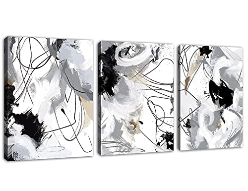 Abstract Canvas Wall Art for Bedroom Bathroom Living Room Wall Decor Black White Grey Modern Abstract Canvas Pictures Abstract Prints Artwork Home Office Wall Decoration 12" x 16" x 3 Pieces