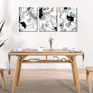 Abstract Canvas Wall Art for Bedroom Bathroom Living Room Wall Decor Black White Grey Modern Abstract Canvas Pictures Abstract Prints Artwork Home Office Wall Decoration 12" x 16" x 3 Pieces