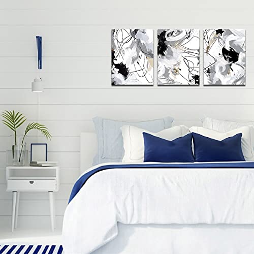 Abstract Canvas Wall Art for Bedroom Bathroom Living Room Wall Decor Black White Grey Modern Abstract Canvas Pictures Abstract Prints Artwork Home Office Wall Decoration 12" x 16" x 3 Pieces