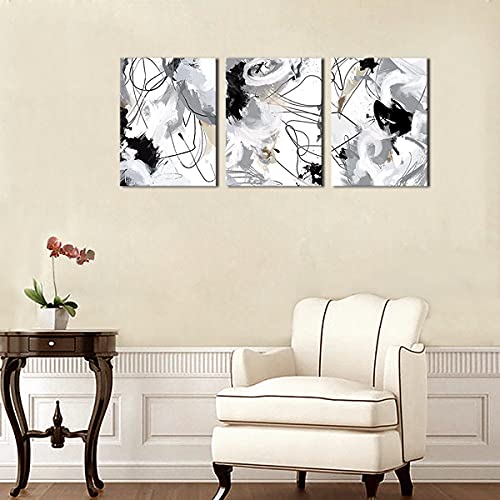 Abstract Canvas Wall Art for Bedroom Bathroom Living Room Wall Decor Black White Grey Modern Abstract Canvas Pictures Abstract Prints Artwork Home Office Wall Decoration 12" x 16" x 3 Pieces