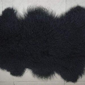 Genuine Tibetan/Mongolian Lambskin Sheepskin Hide Pelt Throw Area Rug Plate Wool Carpet Curly Sheep Fur in Bedroom, Living Room 3.5x2Ft (Black)