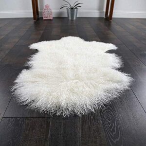 Genuine Mongolian Tibetan Lamb Sheepskin Wool Area Rug Real Carpet Curly Fur Pelt Throw Soft Plush Home Decorative 2ft x 3.4-3.6Ft